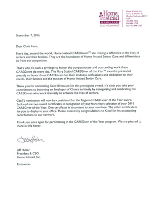 Caregiver of the Month Letter | PDF