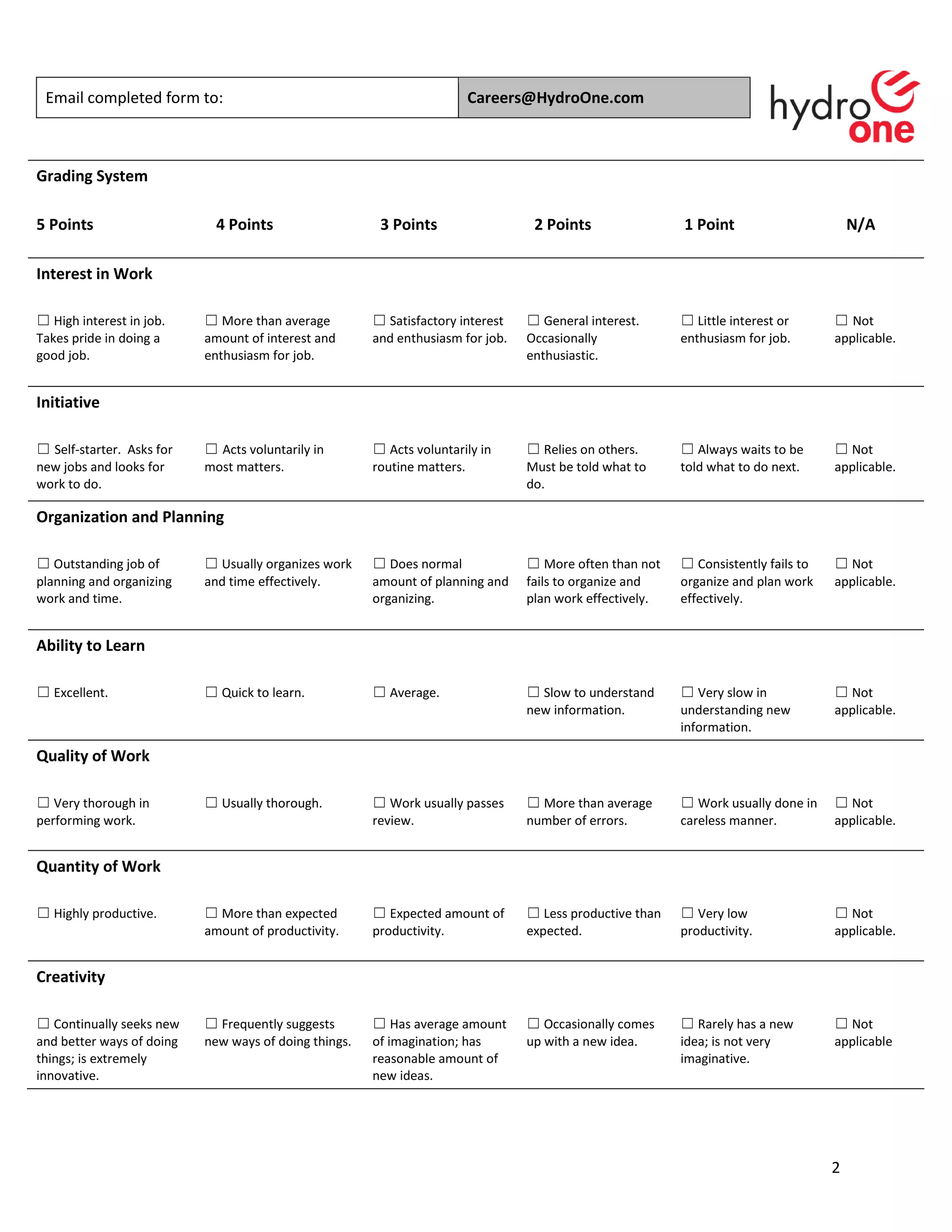 Cameron Hartman Student Appraisal Form plus Comments Hydro One | PDF