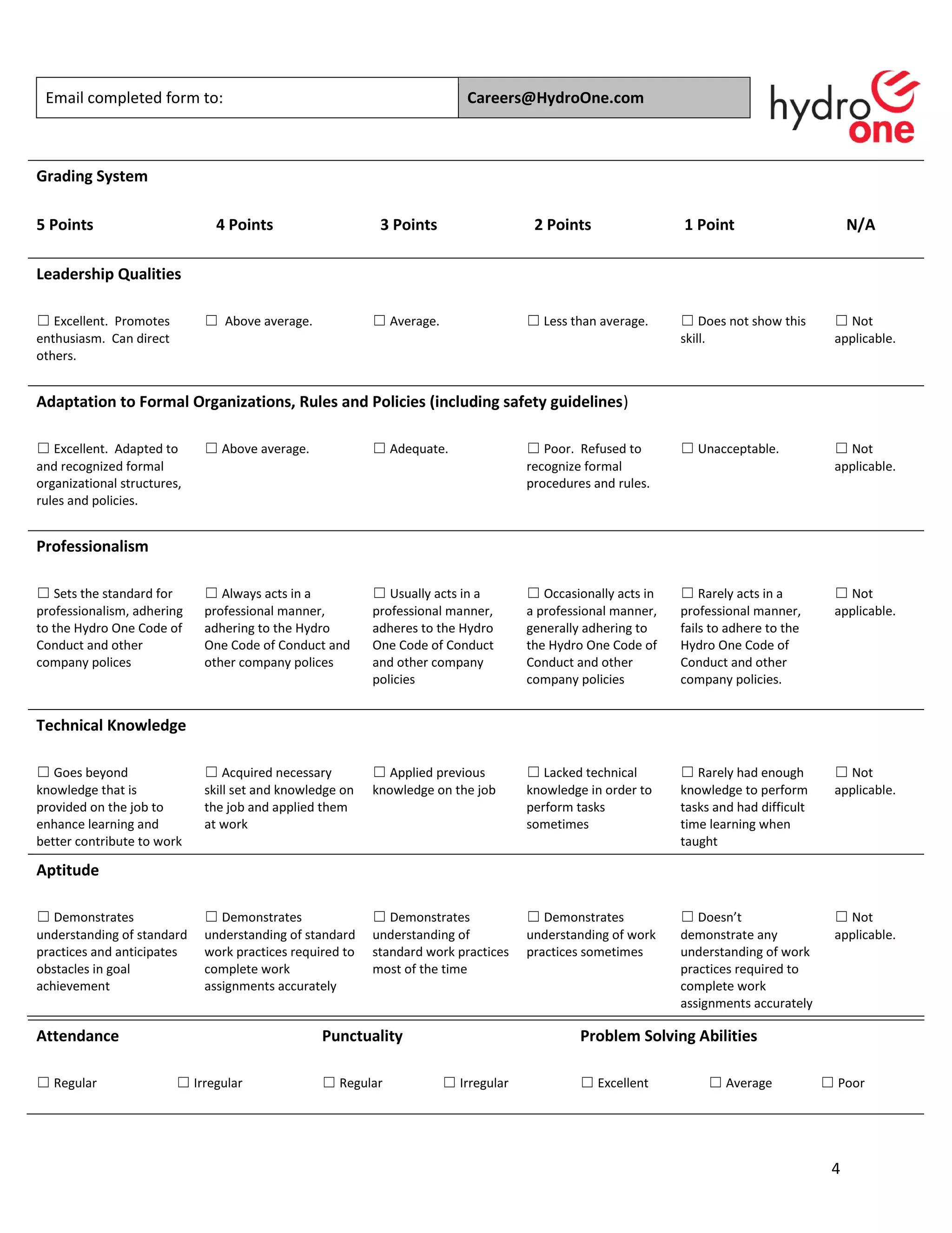 Cameron Hartman Student Appraisal Form plus Comments Hydro One | PDF