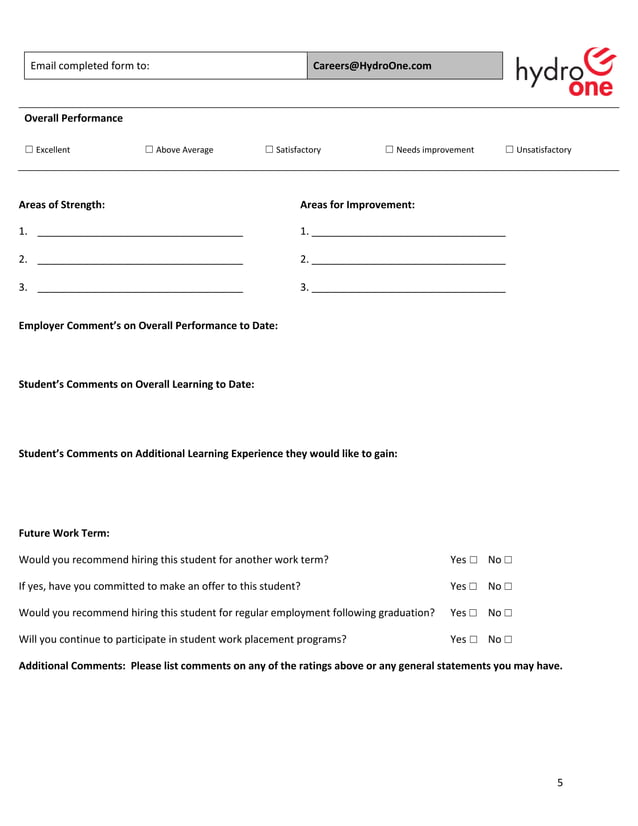 Cameron Hartman Student Appraisal Form plus Comments Hydro One | PDF