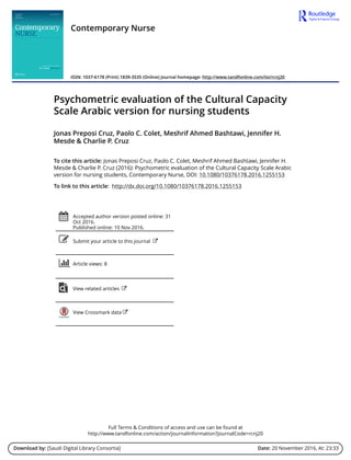 Psychometric evaluation of the Cultural Capacity Scale Arabic version ...