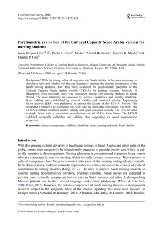 Psychometric evaluation of the Cultural Capacity Scale Arabic version ...
