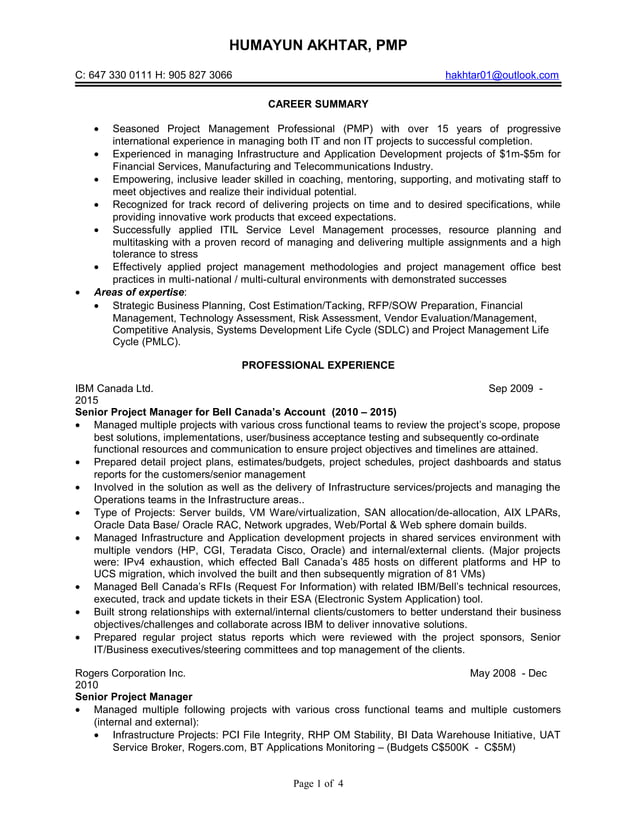 H Akhtar Resume 2016 PM | DOC