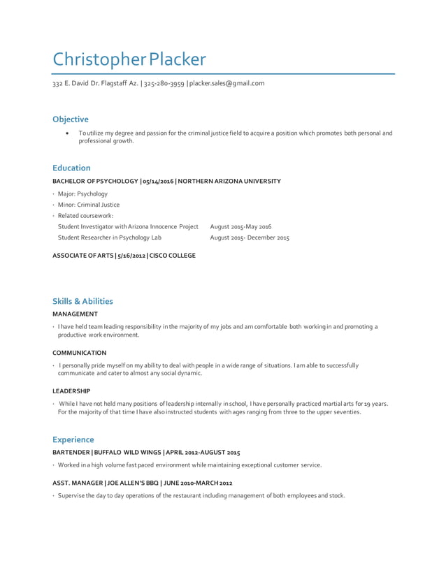 Christopher Placker Criminal Justice Resume Prev | PDF
