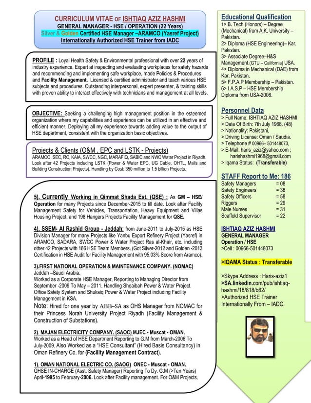 Aramco Approved HSE-M CV | PDF