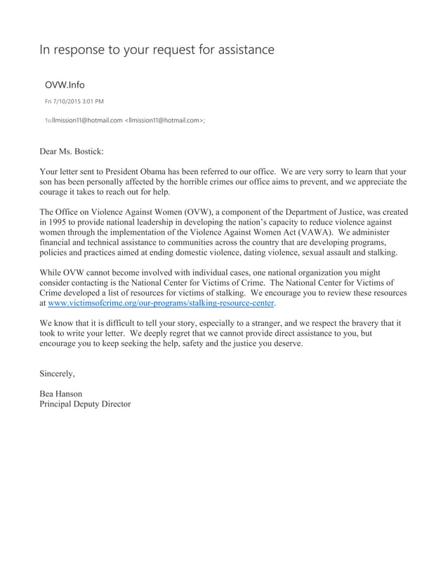 Bea Hanson Letter | PDF