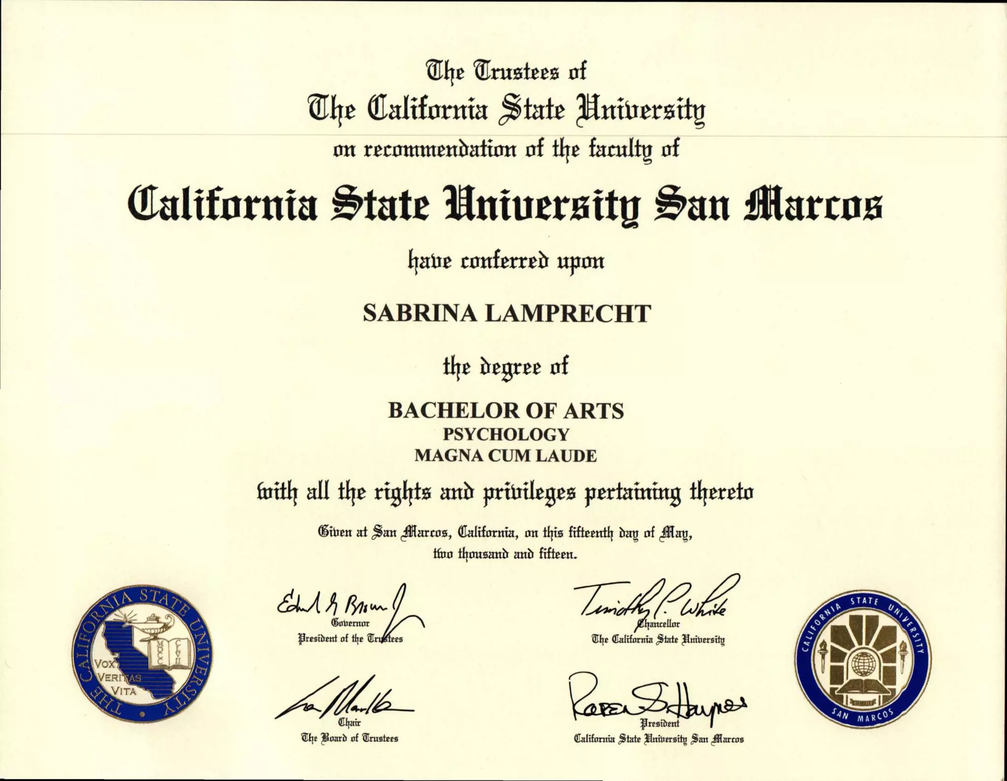 CSUSM Diploma 2015 | PDF | Undergraduate Education | College Education