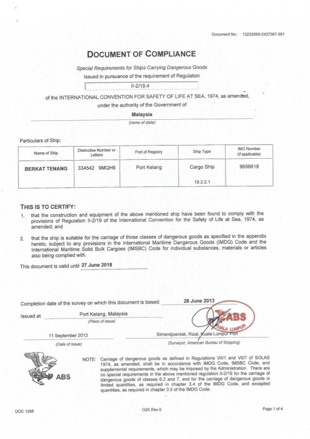 03. Document Of Compliance IMDG