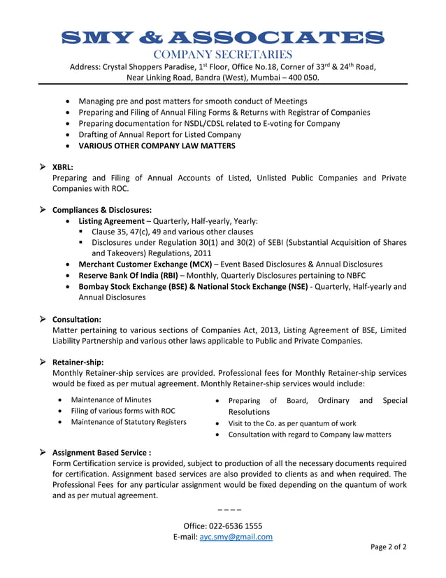 SMY & ASSOCIATES | PDF