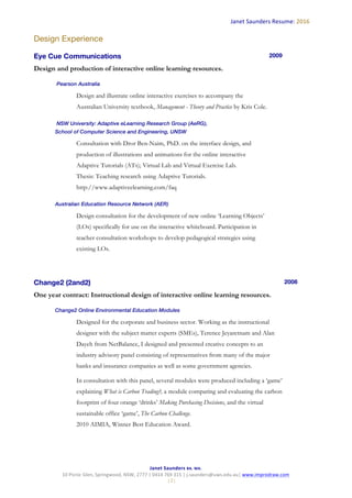 Janet Saunders CV 2016 | PDF | Drawing and Sketching | Arts and Crafts