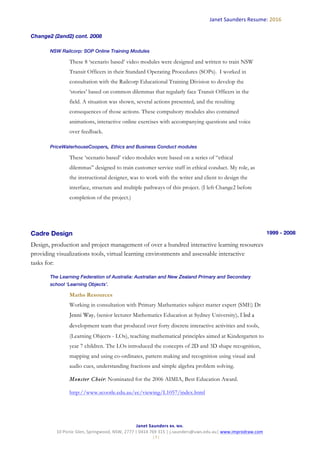 Janet Saunders CV 2016 | PDF | Drawing and Sketching | Arts and Crafts