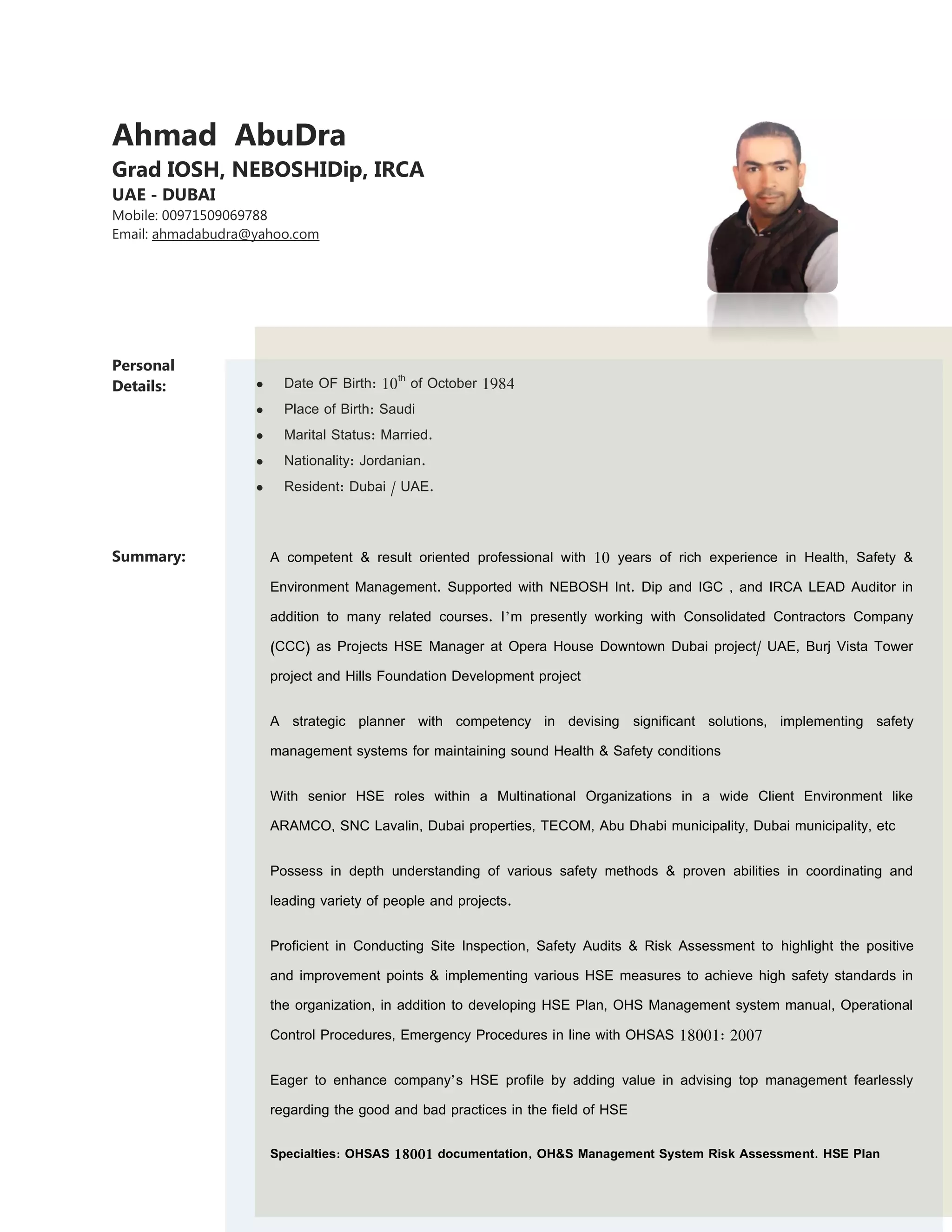 HSE Manager Resume 2017 | PDF