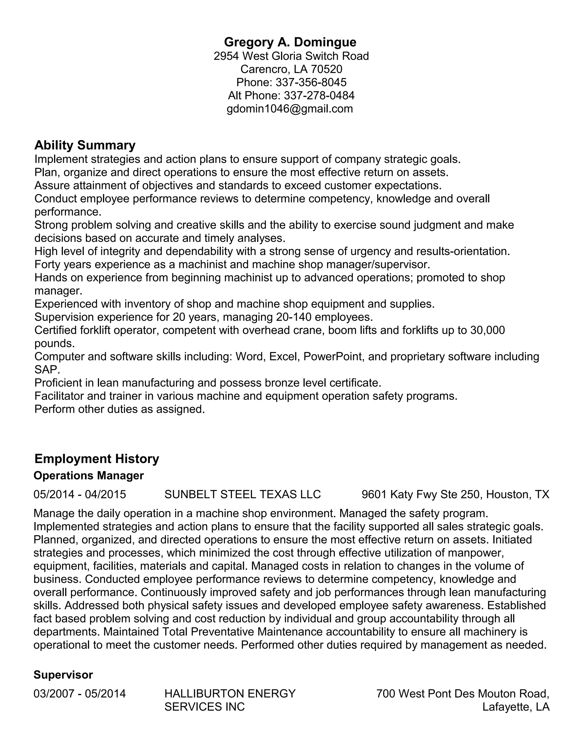 Operations Manager Resume | DOC