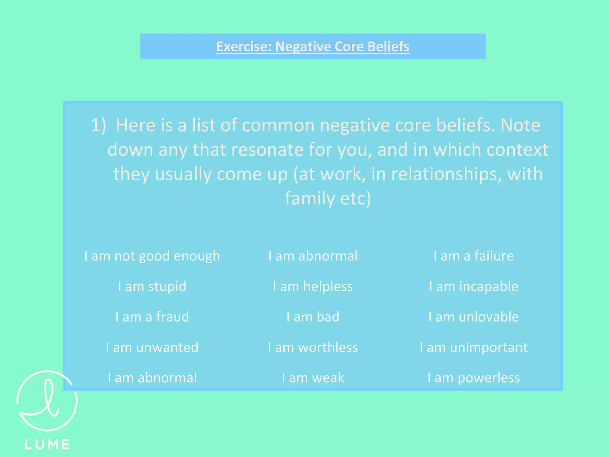 Exercise: Negative Core Beliefs | PPTX