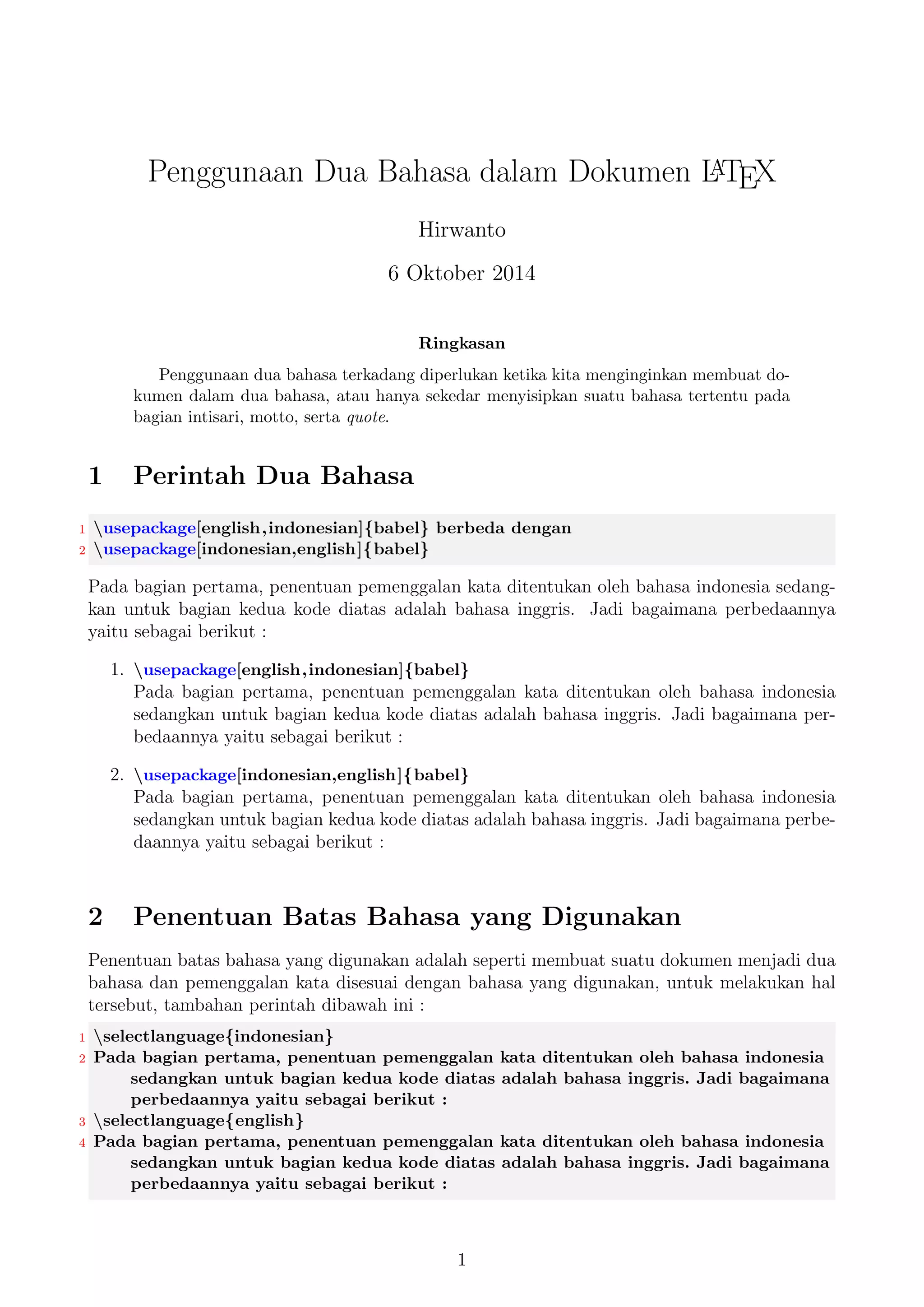 Penggunaan dua bahasa dalam dokumen LATEX | PDF