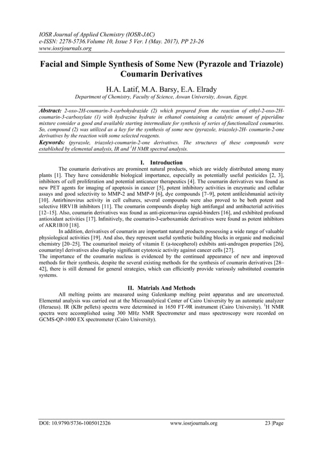 Facial and Simple Synthesis of Some New (Pyrazole and Triazole ...