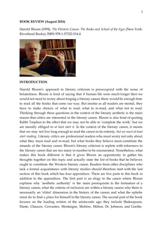 Review of Harold Bloom's The Western Canon | DOCX