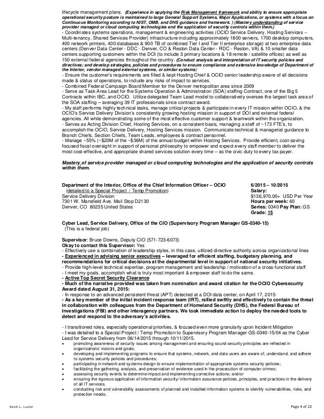 Lucier Resume 23OCT16 GS-2210-14 INFOSEC- DOI OCIO ISSO USAjobs Forma…