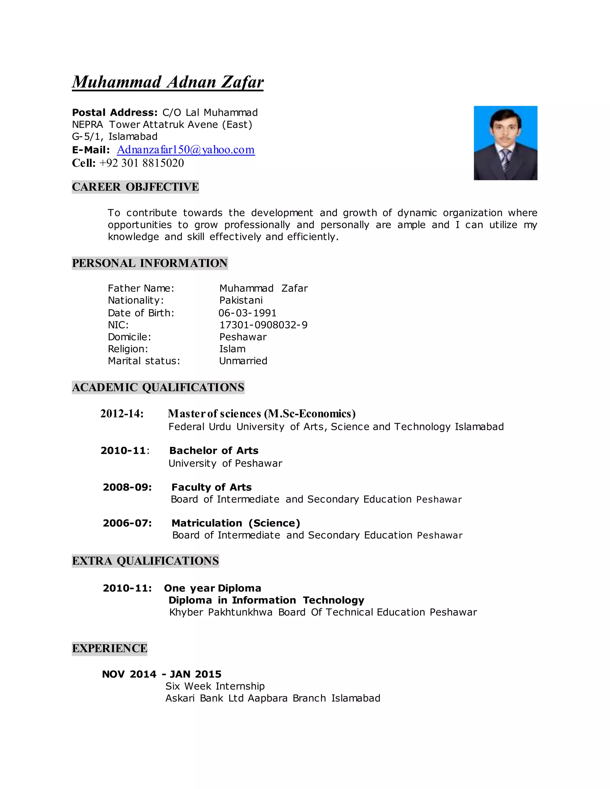 Muhammad Adnan Zafar (CV) New | PDF