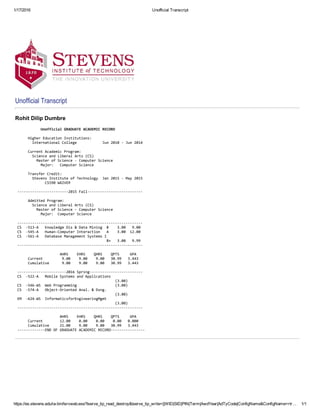 Unofficial Transcript | PDF