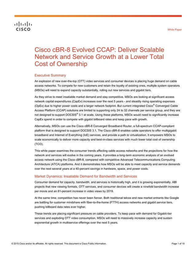 Cisco cBR-8 Evolved CCAP: Deliver Scalable Network and Service Growth ...