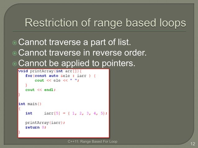 C 11 Range Based For Loop 