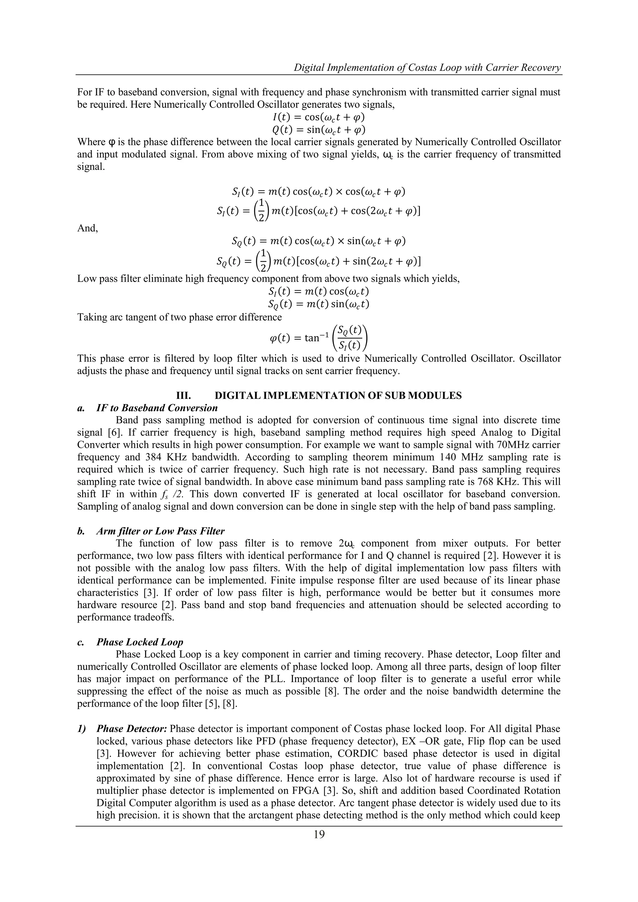 Digital Implementation of Costas Loop with Carrier Recovery | PDF