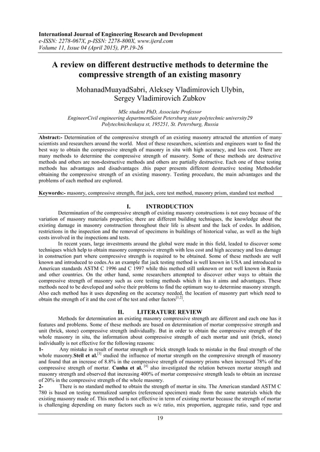 A review on different destructive methods to determine the compressive ...