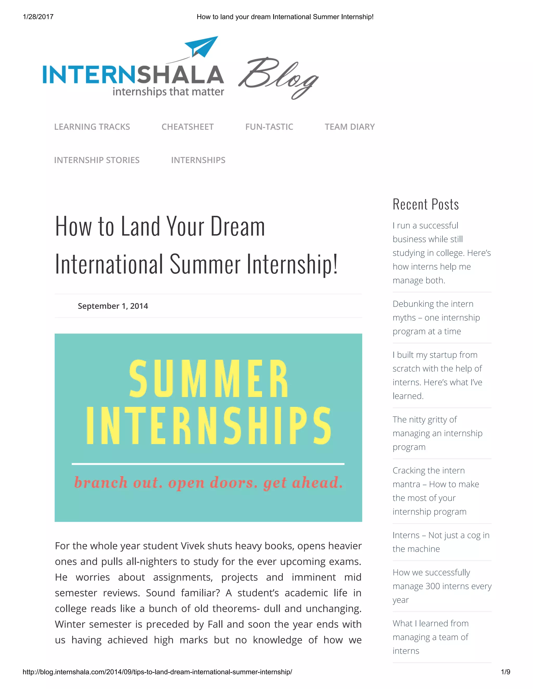 How to land your dream International Summer Internship! | PDF