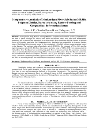 Morphometric Analysis of Markandeya River Sub Basin (MRSB), Belgaum ...