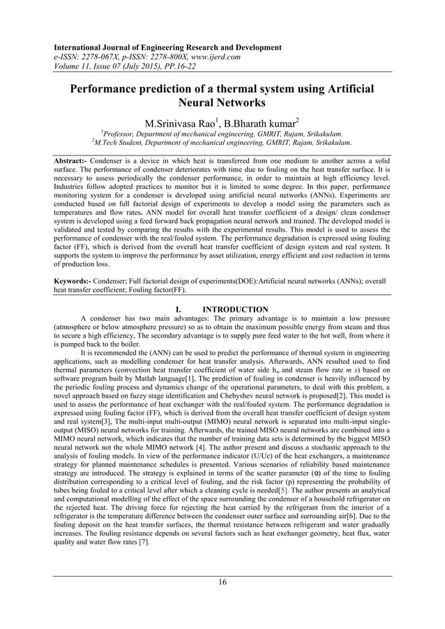 Performance Prediction Of A Thermal System Using Artificial Neural Networks Pdf Home