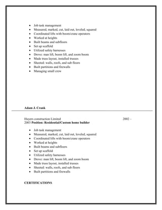 Adam J. Crank Resume June 2013 | DOC | Civil Engineering Industry ...