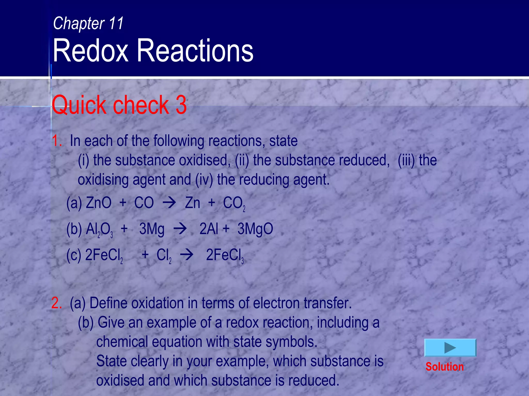 C11 redox reactions | PPT | Chemistry | Science