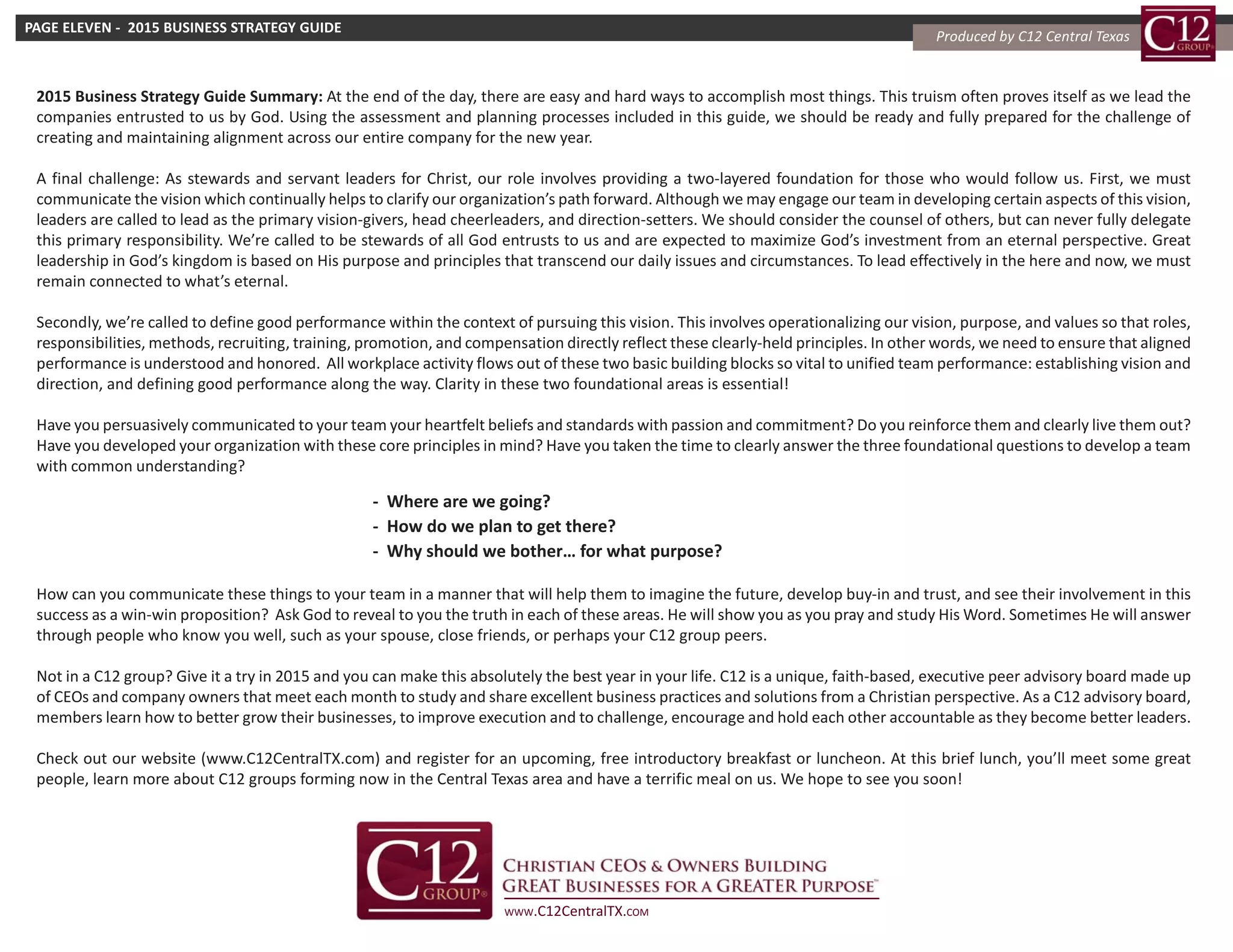 Strategic Planning Guide - a resource from the C12 Group | PDF