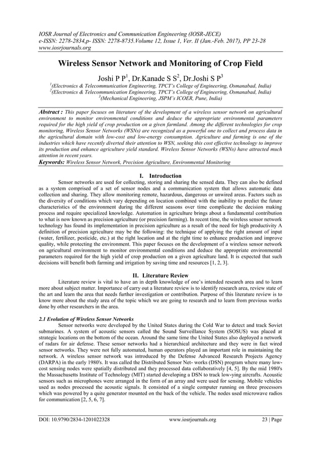 Wireless Sensor Network and Monitoring of Crop Field | PDF | Agriculture | Industries
