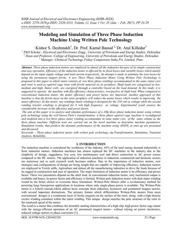 Modeling and Simulation of Three Phase Induction Machine Using Written Pole Technology | PDF