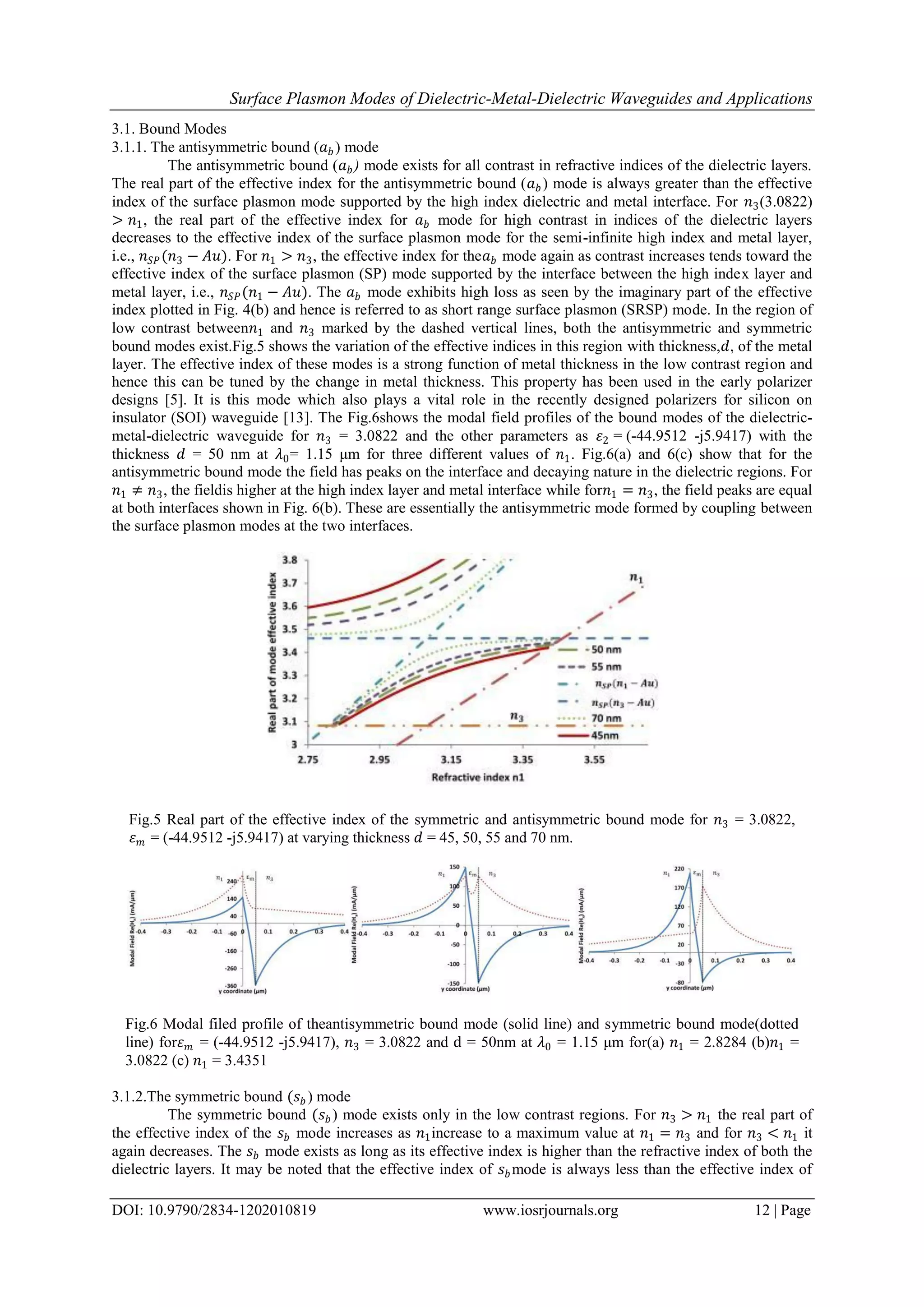 Surface Plasmon Modes of Dielectric-Metal-Dielectric Waveguides and Applications | PDF