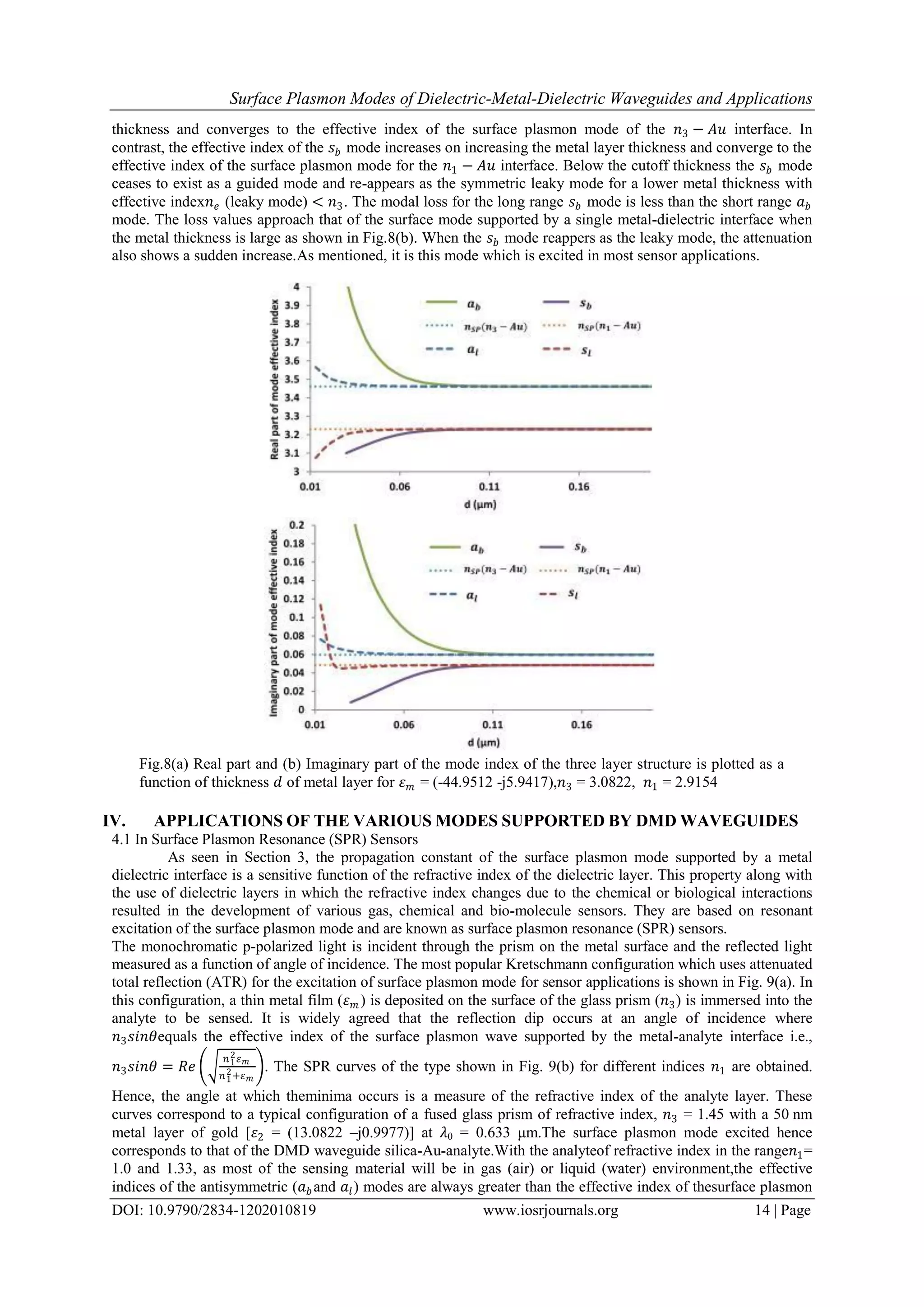 Surface Plasmon Modes of Dielectric-Metal-Dielectric Waveguides and Applications | PDF