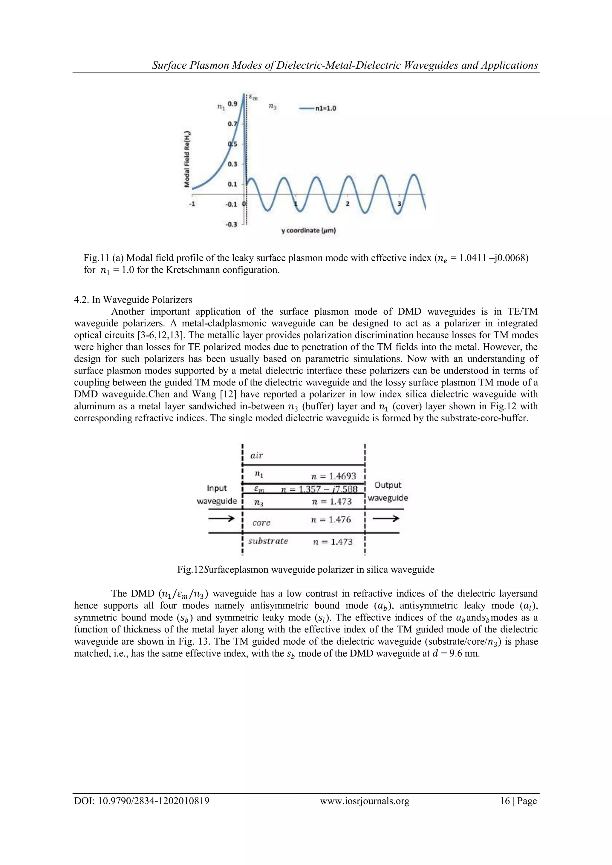 Surface Plasmon Modes of Dielectric-Metal-Dielectric Waveguides and Applications | PDF