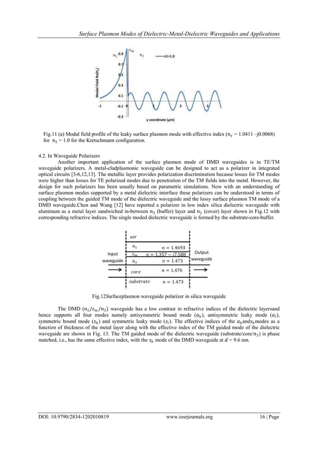 Surface Plasmon Modes of Dielectric-Metal-Dielectric Waveguides and Applications | PDF