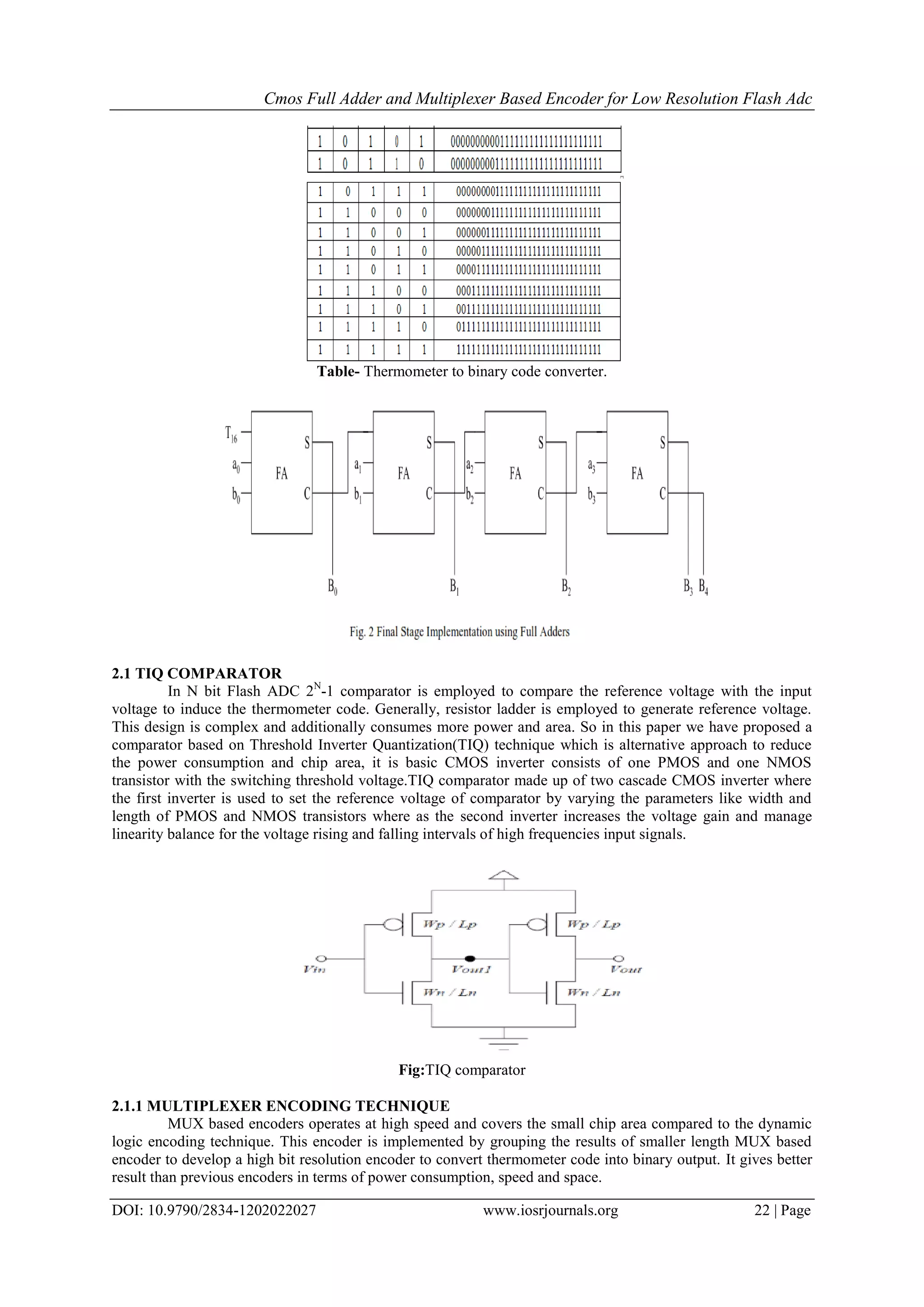 Cmos Full Adder and Multiplexer Based Encoder for Low Resolution Flash Adc | PDF