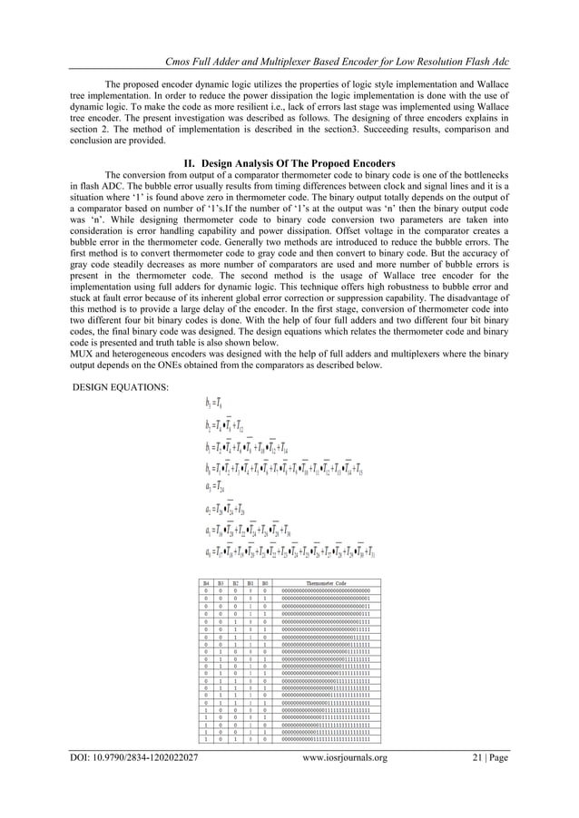 Cmos Full Adder and Multiplexer Based Encoder for Low Resolution Flash Adc | PDF | Programming ...