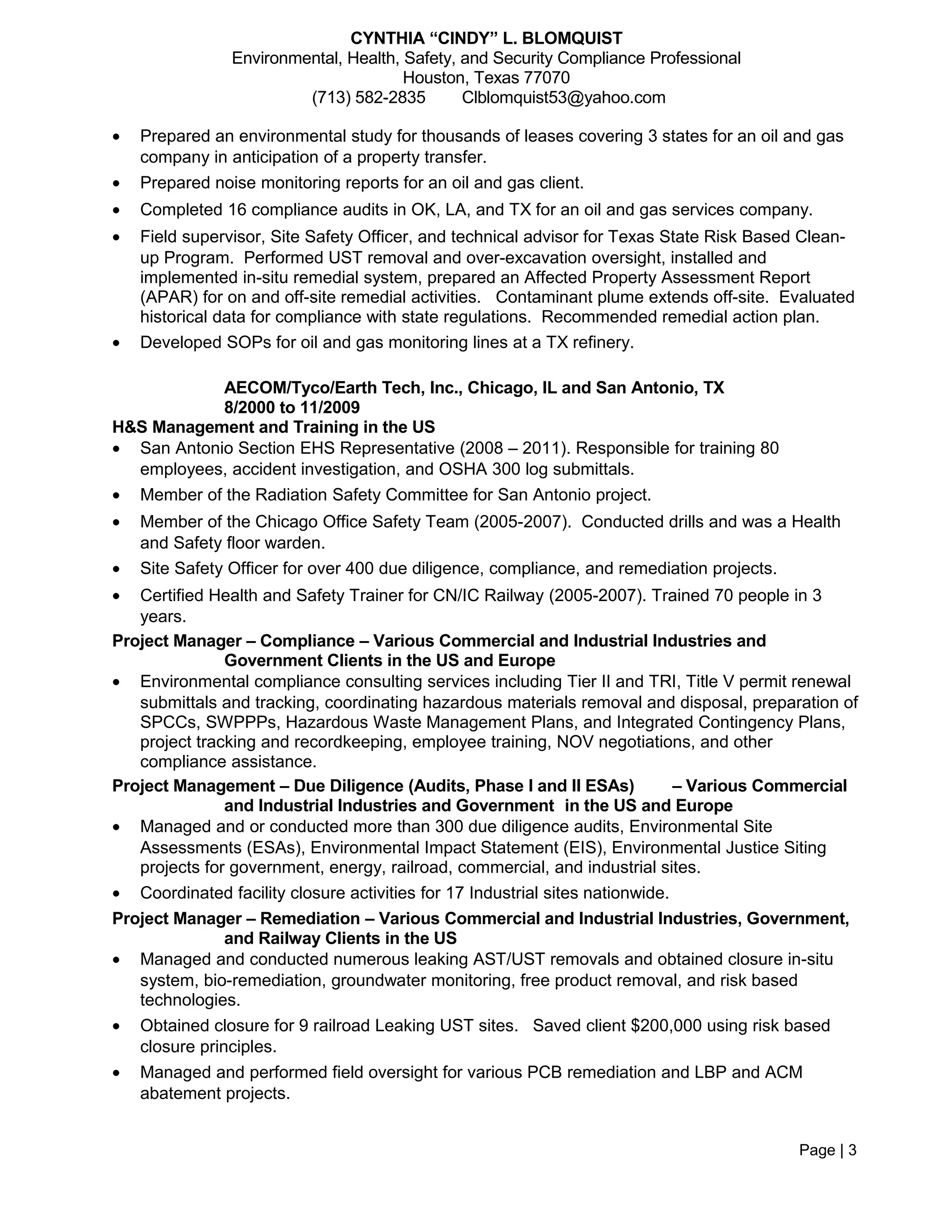 Blomquist - EHS Resume M | PDF
