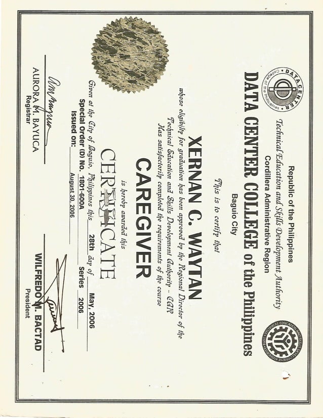 CAREGIVER CERT | PDF