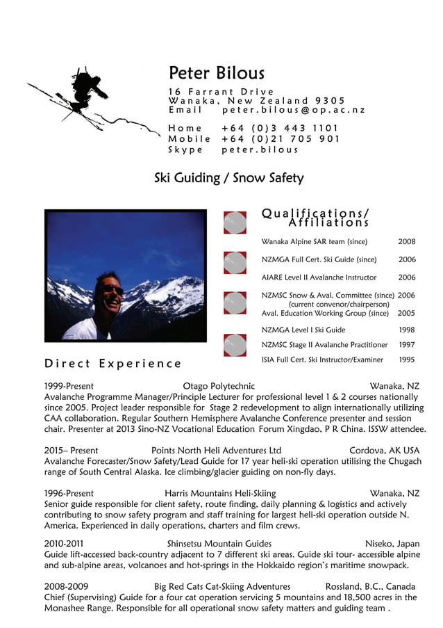 Resume P Bilous ski guiding & snowsafety 2015 | PDF