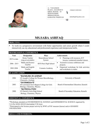 SABA ASHFAQ (CV) | DOC