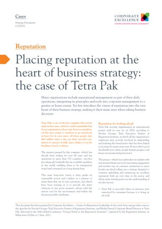 Placing reputation at the heart of business strategy the case of tetra ...