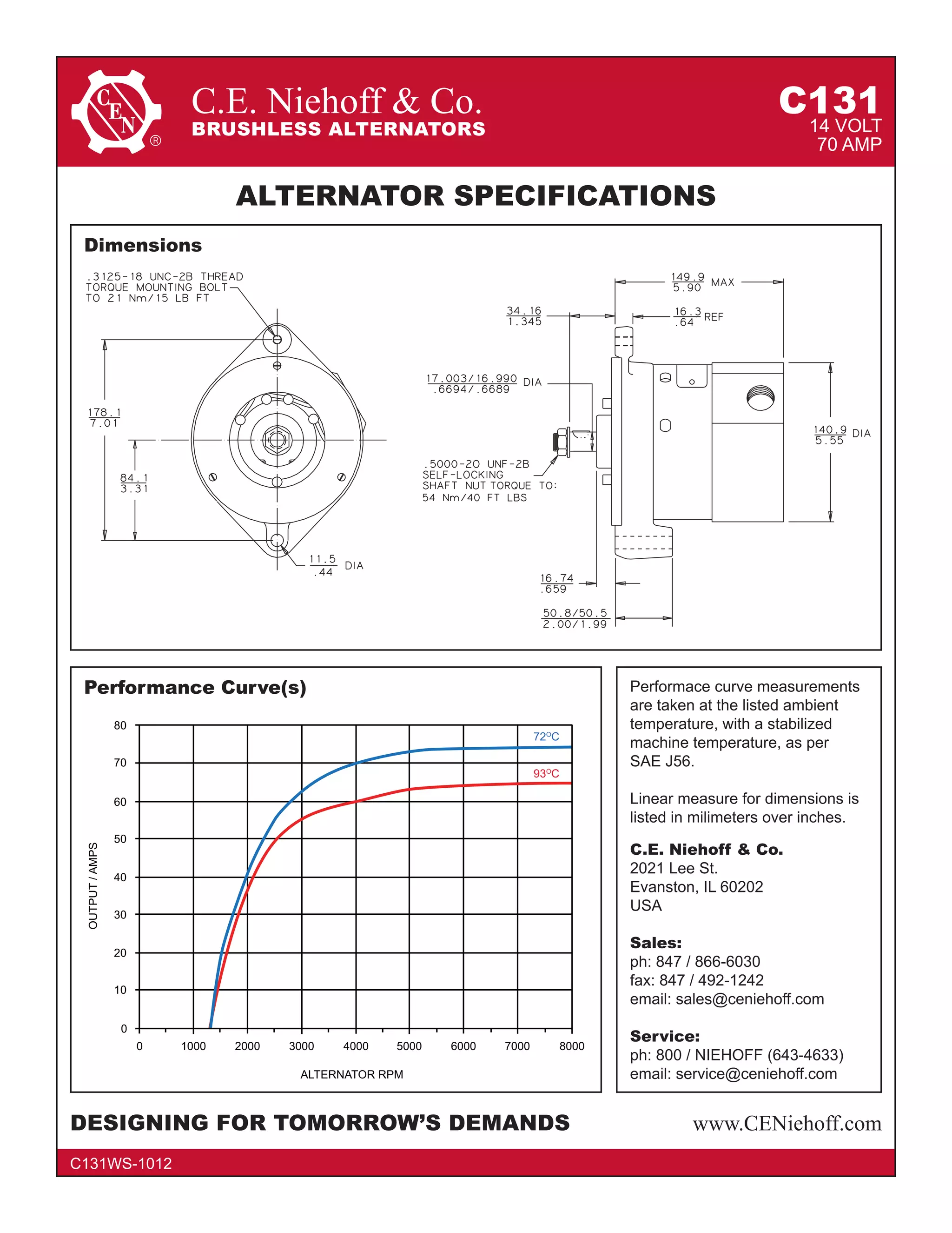 C131 Niehoff Alternator Specifications | PDF