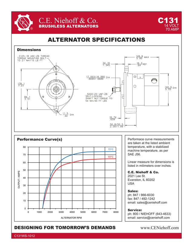 C131 Niehoff Alternator Specifications | PDF
