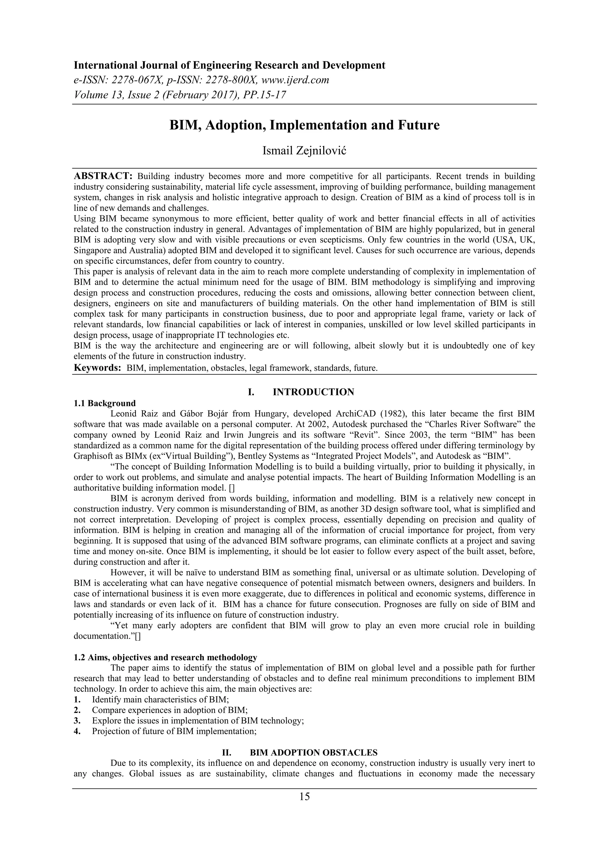 BIM, Adoption, Implementation and Future | PDF